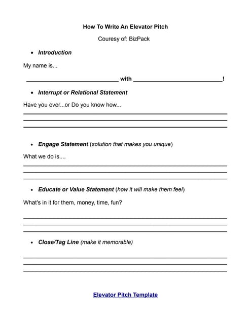C06 business elevator pitch (worksheet) | PDF