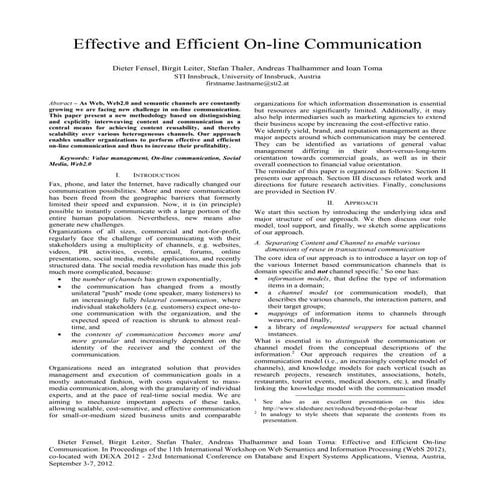 Effective and efficient on line communication dexa2012 | PDF