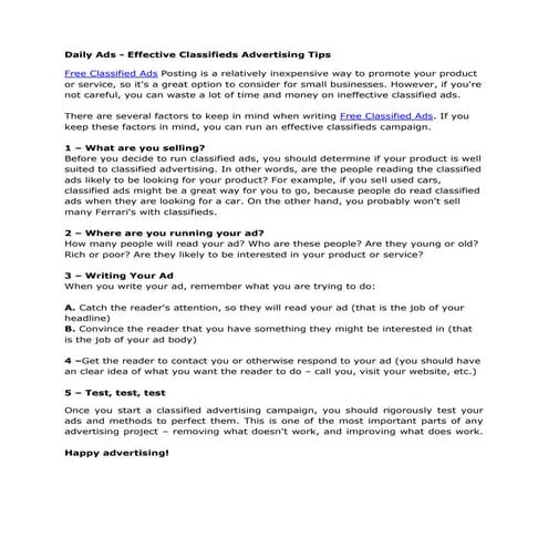 Classified ads ppt | PPTX