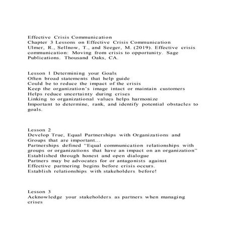 Effective Crisis CommunicationChapter 3 Lessons on Effective C | DOCX ...