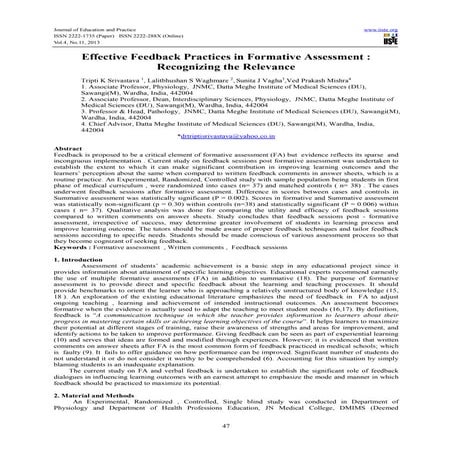 Effective feedback practices in formative assessment recognizing the relevance | PDF ...