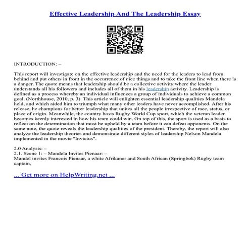 Effective Leadership And The Leadership Essay | PDF