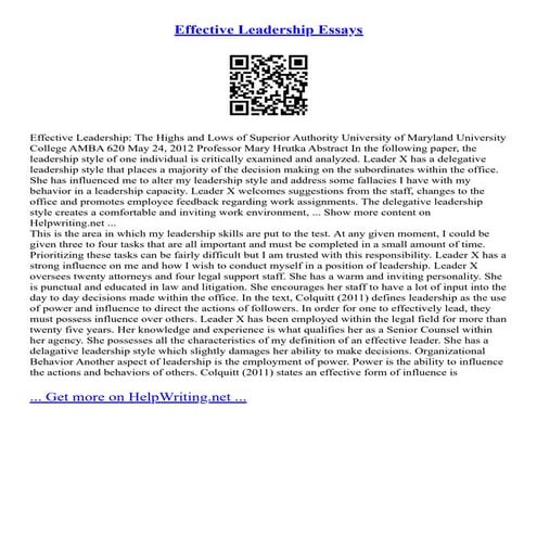 Effective Leadership Essays | PDF