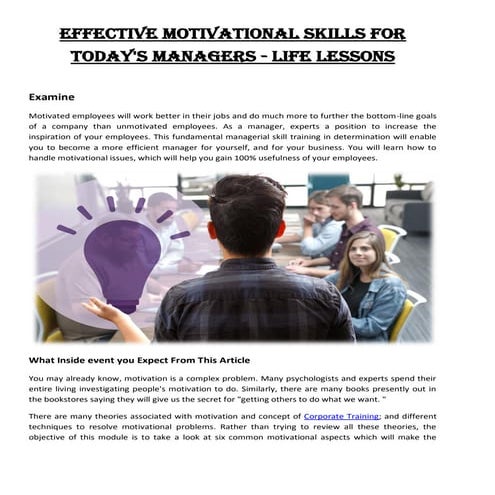 Effective motivational skills for today | PDF