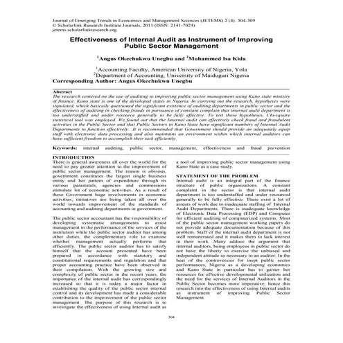 Effectiveness of internal audit as instrument of improving | PDF