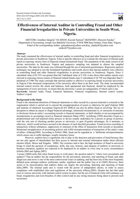 Effectiveness of internal audit as instrument of improving | PDF