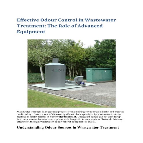 Effective Odour Control in Wastewater Treatment: The Role of Advanced ...