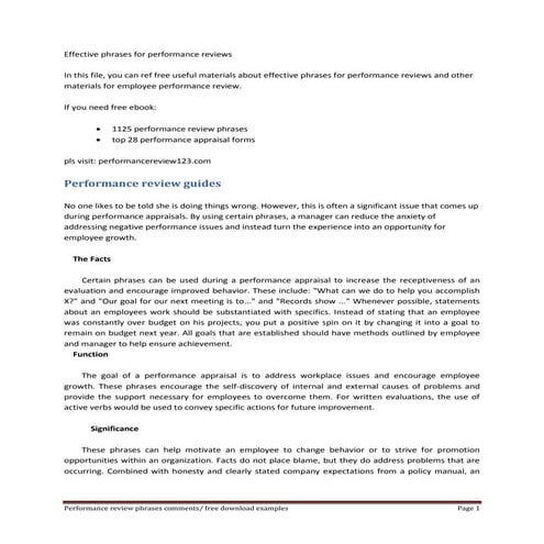 Effective phrases for performance reviews | DOCX