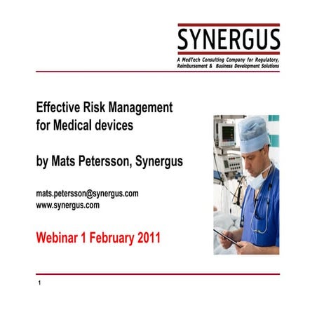 Effective Risk Management For Medical Devices Webinar | PDF