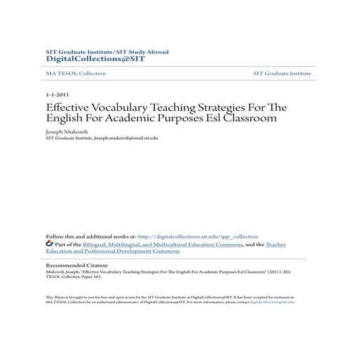 Effective vocabulary teaching strategies for the english for aca | PDF