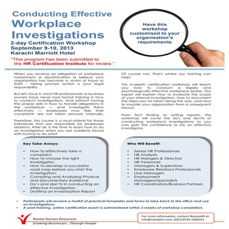Conducting Effective Workplace Investigation Workshop | PDF