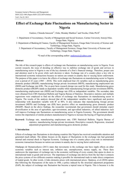 Macroeconomic Variables and Manufacturing Sector Output in Nigeria | PDF