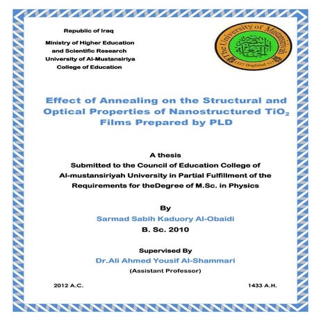 Effect of annealing on the structural and optical properties of nanostructured ti o2 films ...