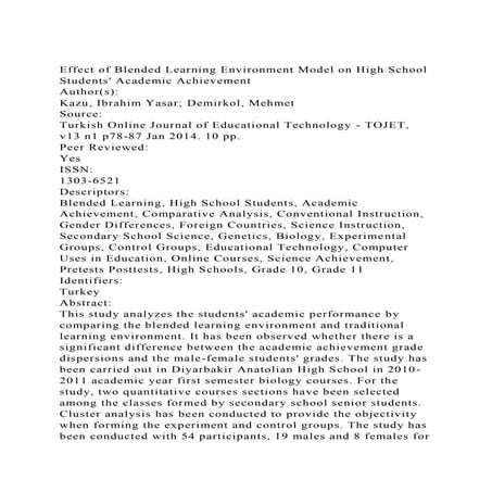 Effect of Blended Learning Environment Model on High School Studen.docx