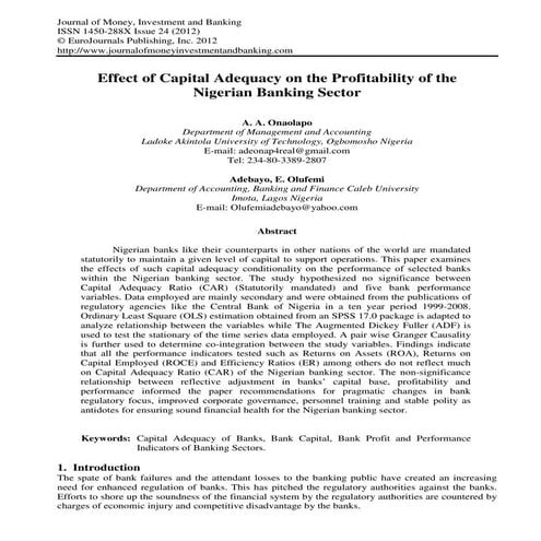 Effect of capital adequacy on the profitability of the | PDF