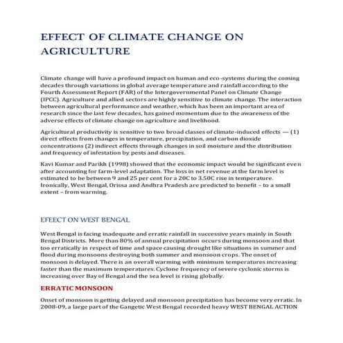 Effect of climate change on agriculture | DOCX | Agriculture | Industries