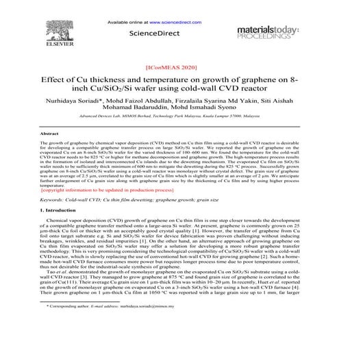 Effect of cu thickness and temperature on growth of graphene on 8 inch ...