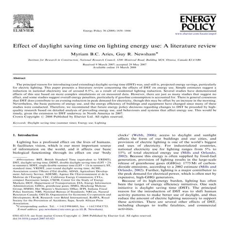 Effect of daylight saving time on lighting energy use a literature ...