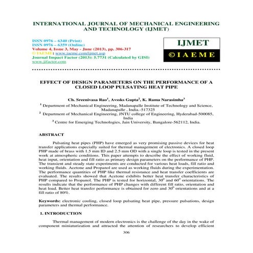 Effect of design parameters on the performance of a closed loop pulsating | PDF | Programming ...