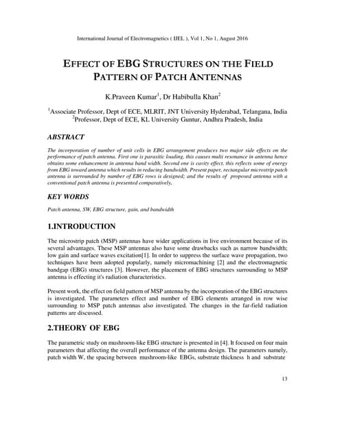 MONO AND MULTI BAND EBG STRUCTURES : A COMPARITIVE STUDY | PDF