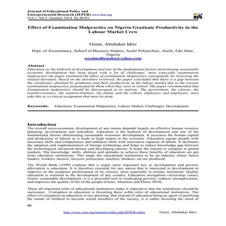 Effect of examination malpractice on nigeria graduate productivity in ...