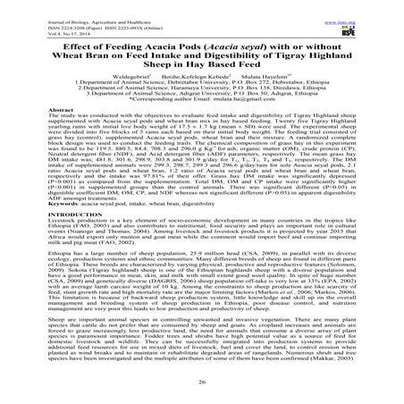 Effect of feeding acacia pods (acacia seyal) with or without wheat bran ...