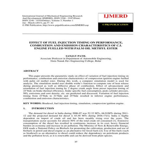 Effect Of Fuel Injection Timing Pdf