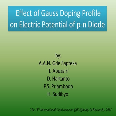Effect of gauss doping profile on electric potential of p-n diode | PPT