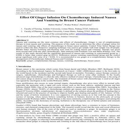 Effect of ginger infusion on chemotherapy induced nausea | PDF