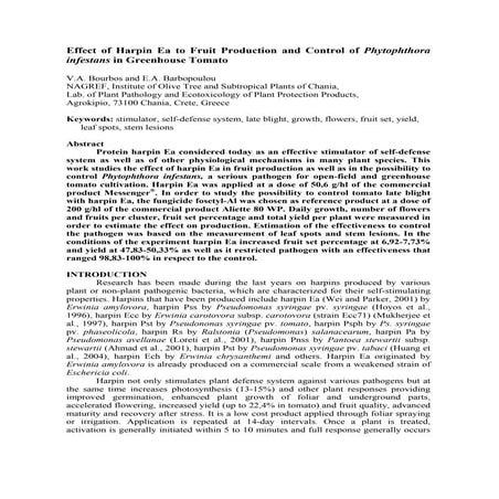 Effect of harpin ea to fruit production and control of phytophthora ...
