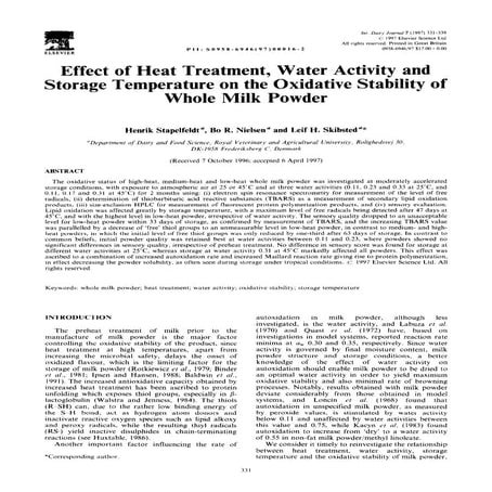 Effect of heat treatment, water activity and storage temperature on the ...