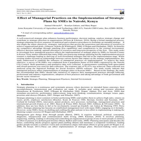 Effect of managerial practices on the implementation of strategic | PDF | Small and Medium-sized ...