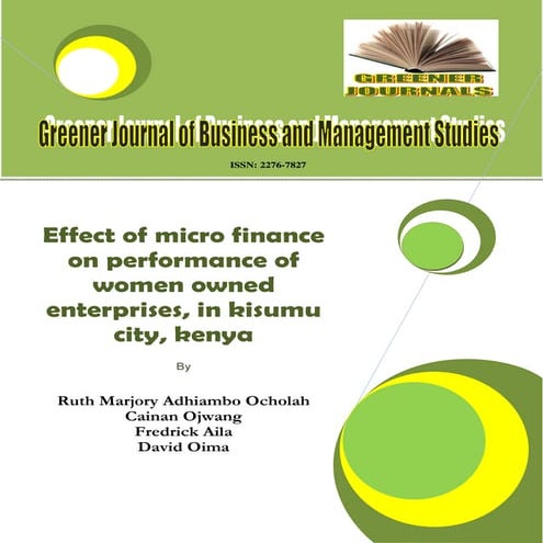 Effect of micro finance on performance of women owned enterprises | PDF | Small and Medium-sized ...