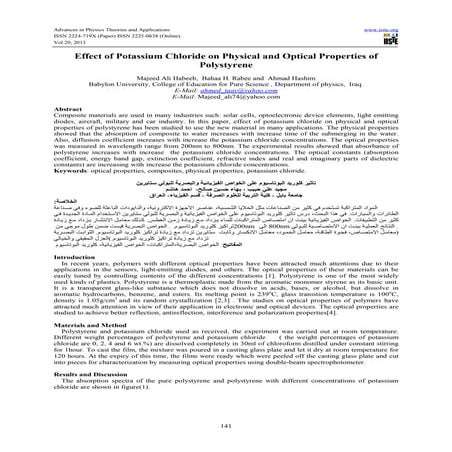 Effect of potassium chloride on physical and optical properties of ...