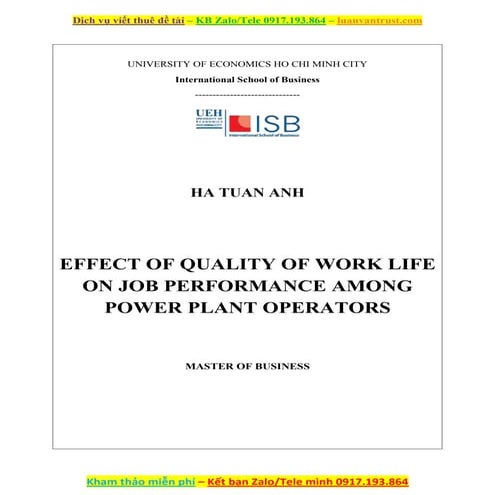 Effect Of Quality Of Work Life On Job Performance Among Power Plant ...