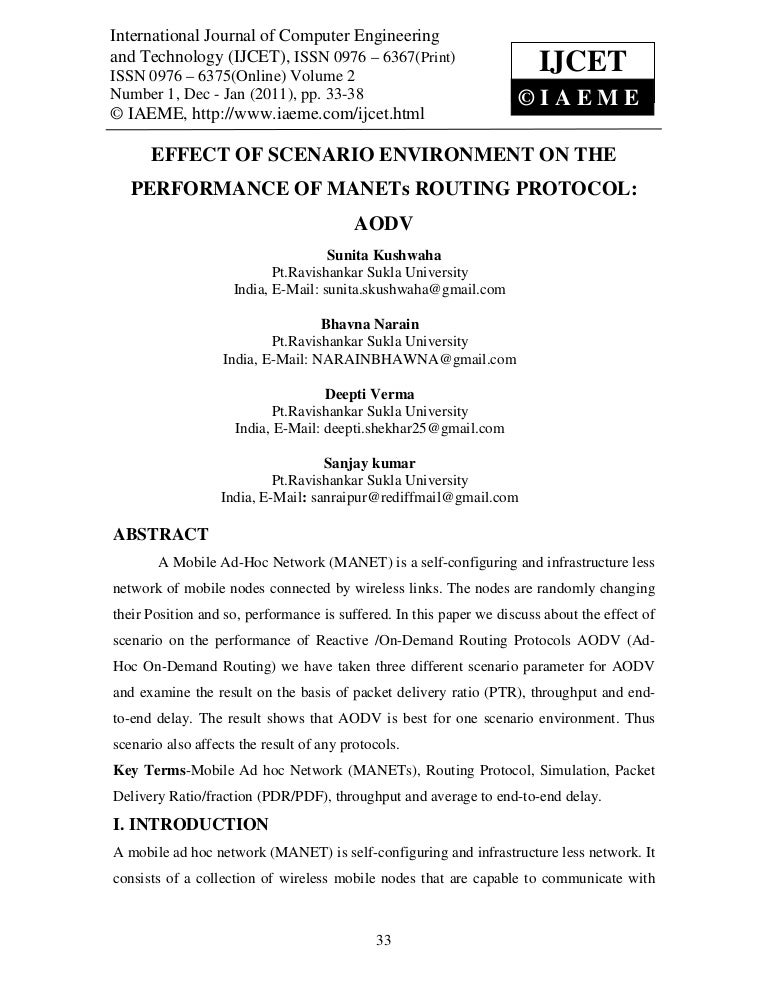 Effect Of Scenario Environment On The Performance Of Mane Ts Routing