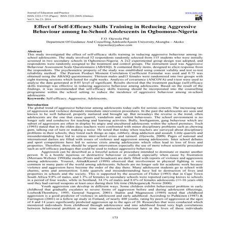 Effect of self efficacy skills training in reducing aggressive ...