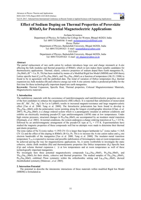 Effect Of Sodium Doping On Thermal Properties Of Perovskite R Mn O3 For