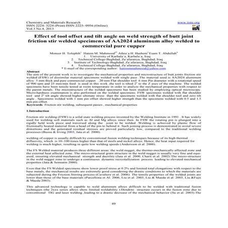 Effect of tool offset and tilt angle on weld strength of butt joint ...