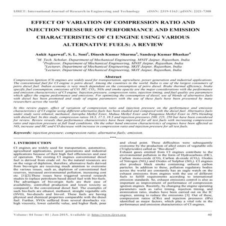Effect of variation of compression ratio and injection pressure on ...