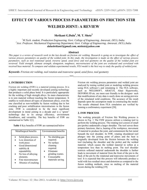Review paper on friction stir welding of various material | PDF