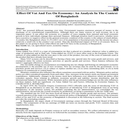 Effect of vat and tax on economy an analysis in the context of ...