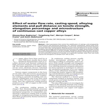 Effect of water flow rate casting speed alloying element and pull ...