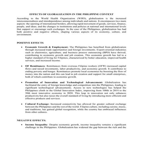 EFFECTS OF GLOBALIZATION IN THE PHILIPPINE CONTEXT | DOCX