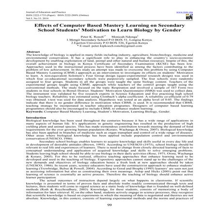 Effects of computer based mastery learning on secondary school students ...