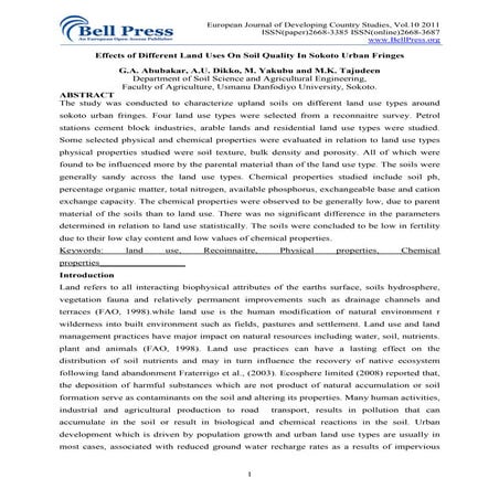 Effects of different land uses on soil quality in sokoto urban fringes ...