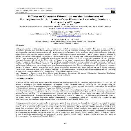 Effects of distance education on the businesses of entrepreneurial ...