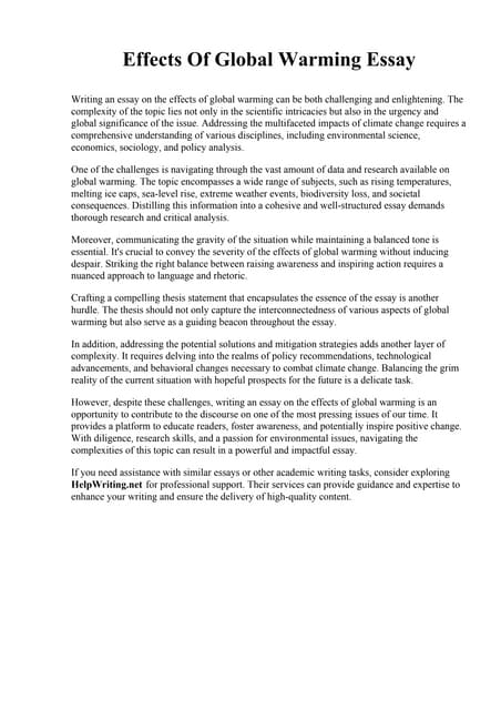 Global Warming Essay In English. Trinity Baptist College | PDF