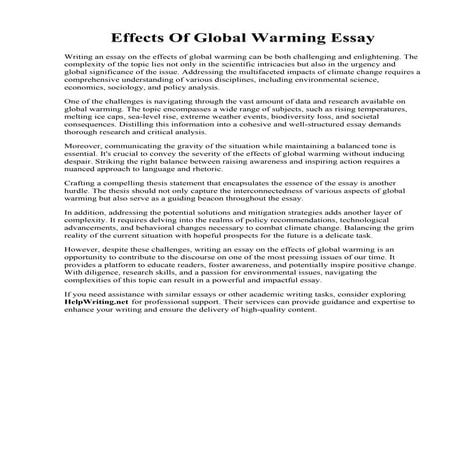 Effects Of Global Warming Essay | PDF