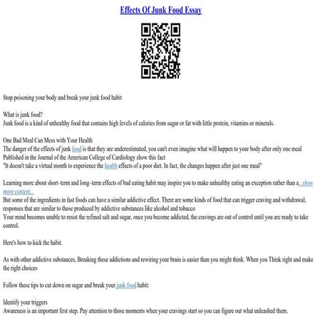 Effects Of Junk Food Essay | PPT